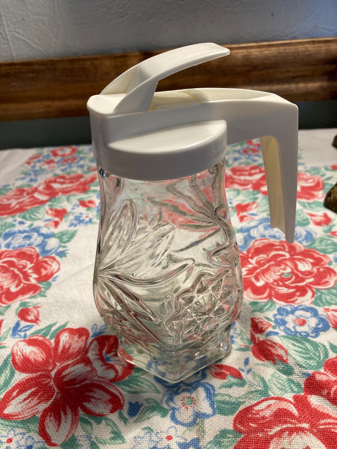 1960 Anchor Hocking Pressed Glass Syrup Pitcher - Etsy