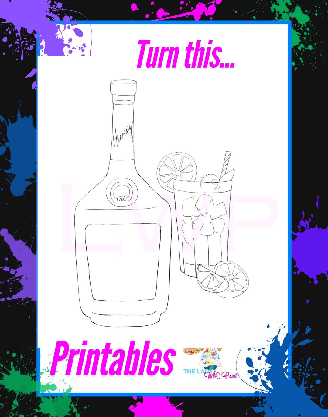 Hennessy Pre-drawn Canvas Stencil/ Outline / Paint Parties/ Printable ...