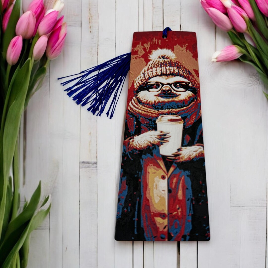 3D Printed Sloth Coffee Beanie Bookmark - Cute and Cozy Bookmarker ...
