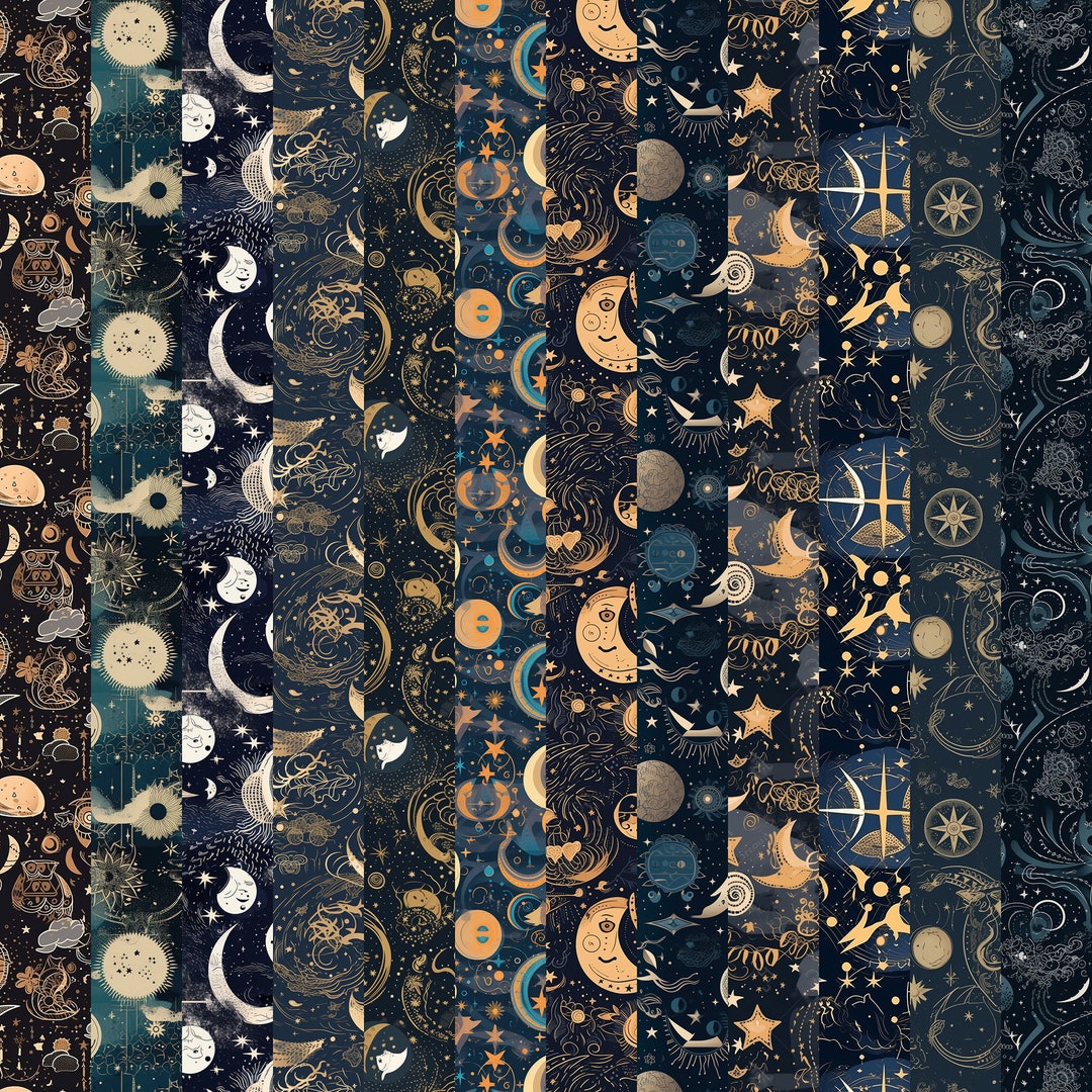 Sky Celestial Digital Printable Pattern, Moon, Star Digital Pattern ...