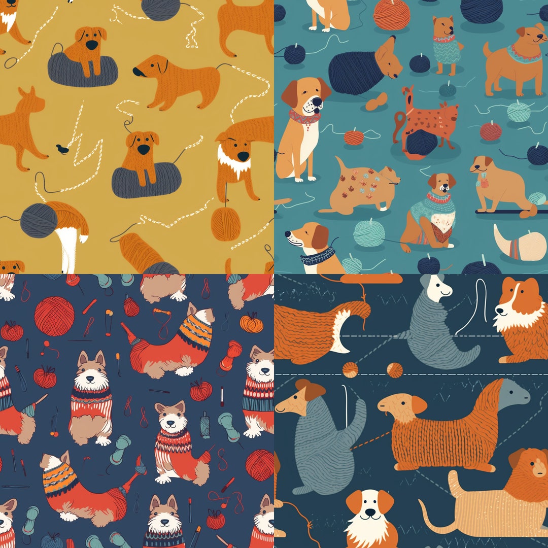 Dogs Knitting Printable Paper Pattern, Seamless Paper Pattern, Knitting ...