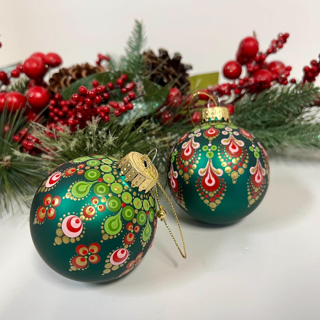 Hand Painted Dot Art Christmas Ornament: Glass Bauble - Etsy