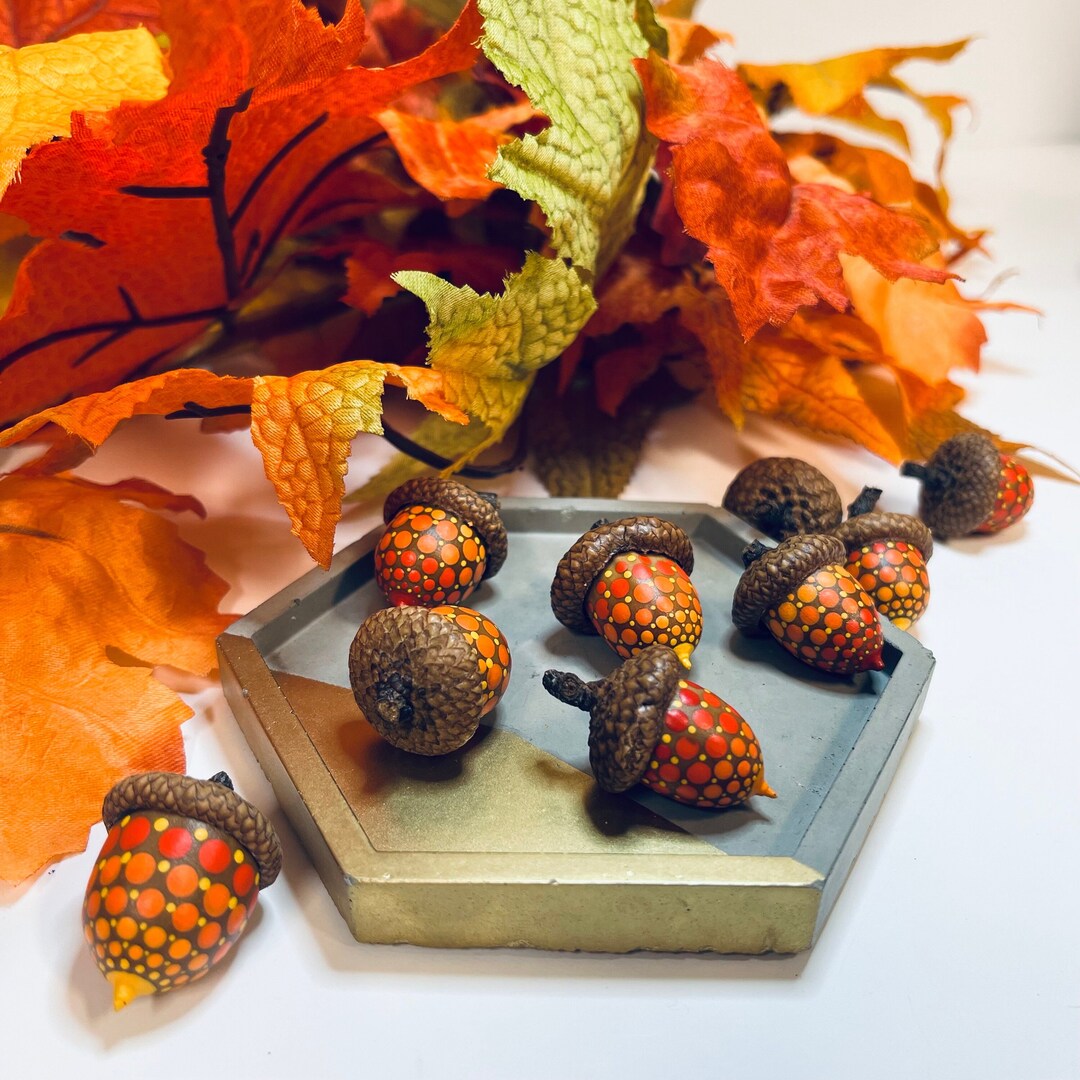 Hand Painted Natural Acorns Dot Art Mandala Acorn Thanksgiving Decor ...