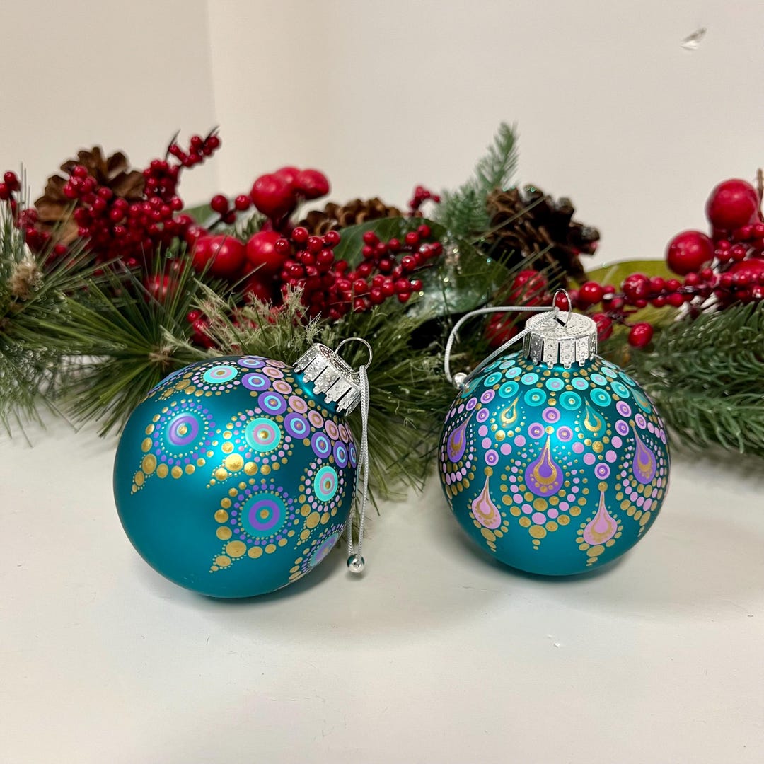 Hand Painted Dot Art Christmas Ornament: Glass Bauble - Etsy