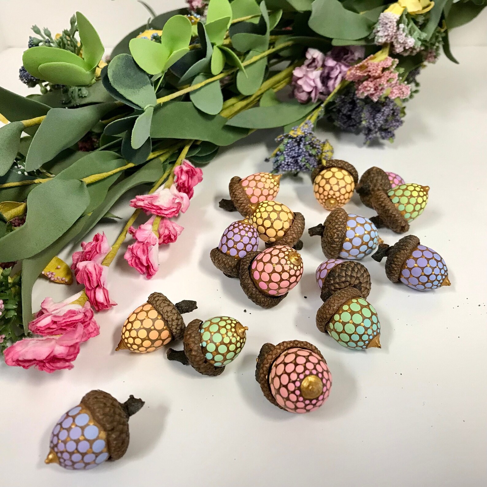 Hand Painted Natural Acorns Dot Art Mandala Acorn - Etsy