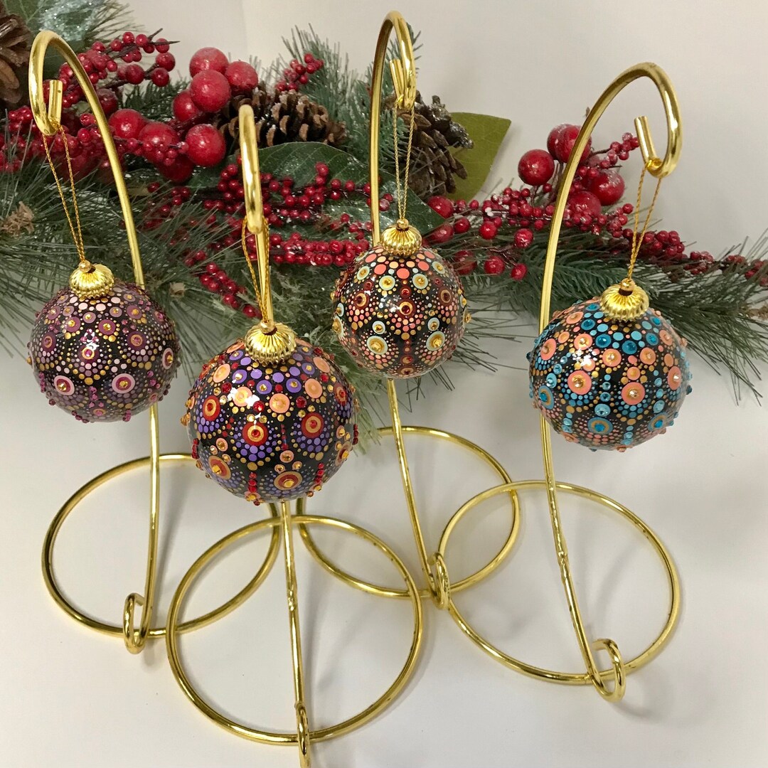 Hand Painted Dot Art Christmas Ornament: Paper Mache Bauble - Etsy