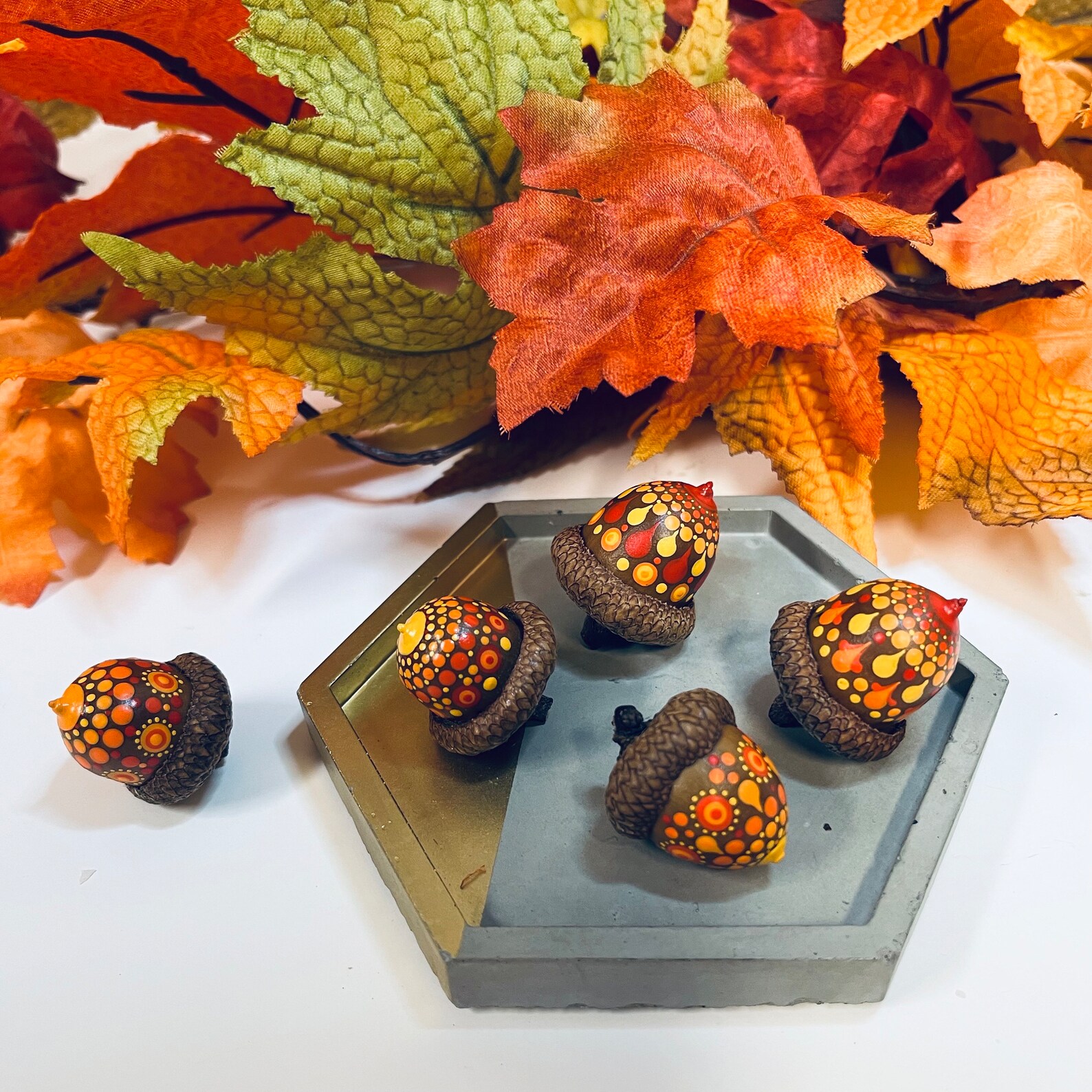 Hand Painted Natural Jumbo Acorns Dot Art Thanksgiving Decor Fall Decor ...