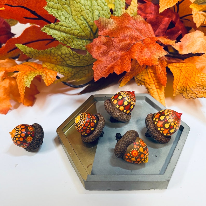 Hand Painted Natural Jumbo Acorns Dot Art Thanksgiving Decor Fall Decor ...