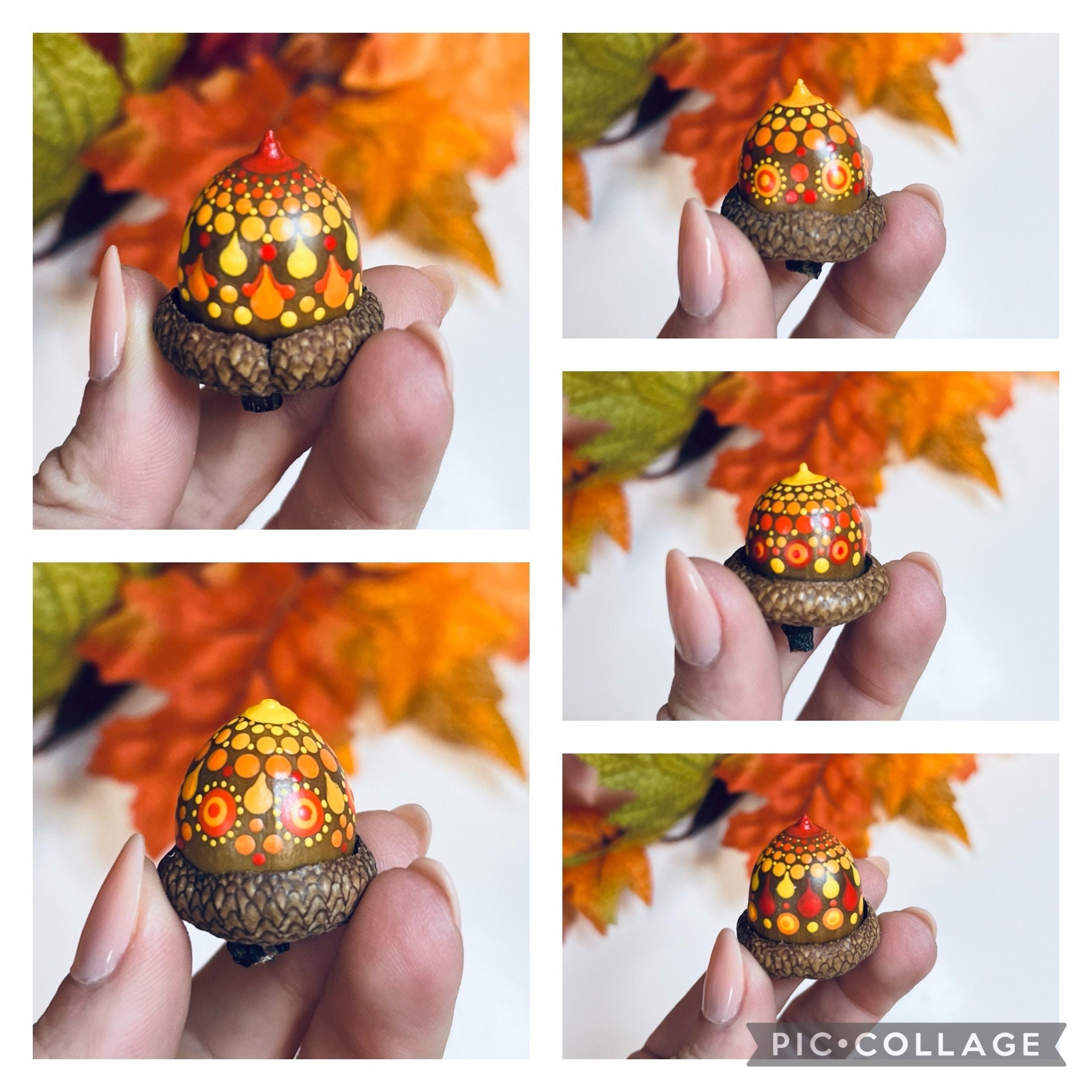 Hand Painted Natural Jumbo Acorns Dot Art Thanksgiving Decor Fall Decor ...