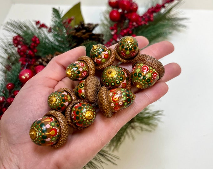 Hand Painted Natural Jumbo Acorns | Dot Art | Thanksgiving Decor | Fall ...