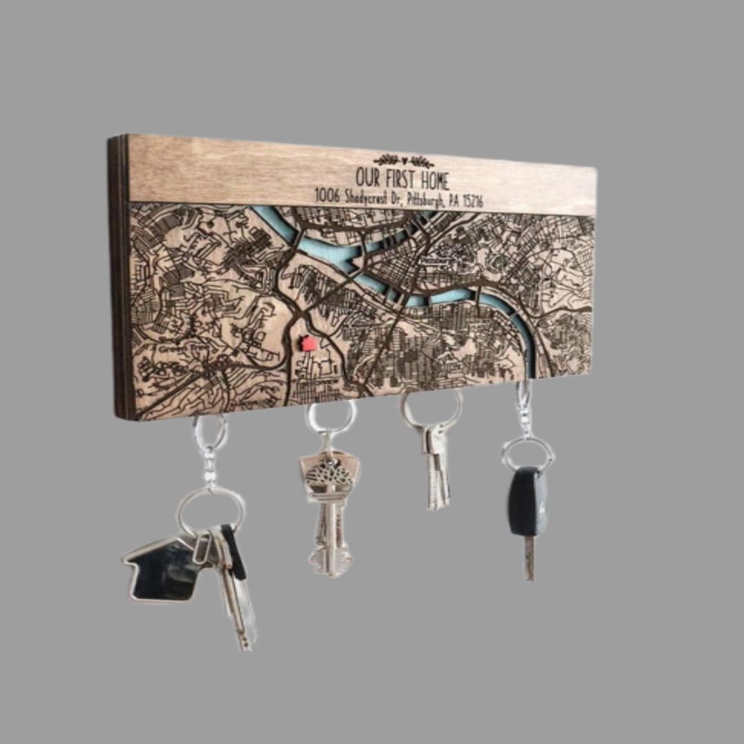 Our First Home Map, Magnetic Key Holder for Wall, Custom Coordinates ...