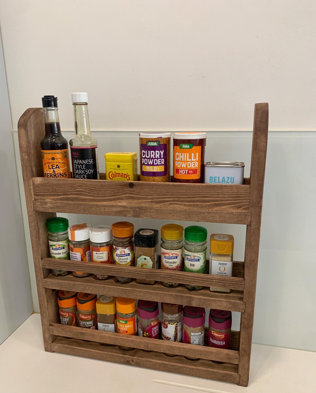 Rustic Spice Sauces Rack Shelves / Handmade Wooden Kitchen Storage Herb ...