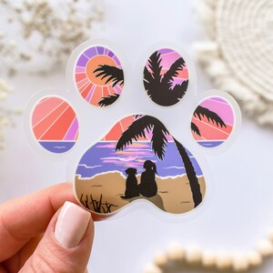 Dog Paw Print Beach Girl With Dog Clear Vinyl Sticker Ocean - Etsy