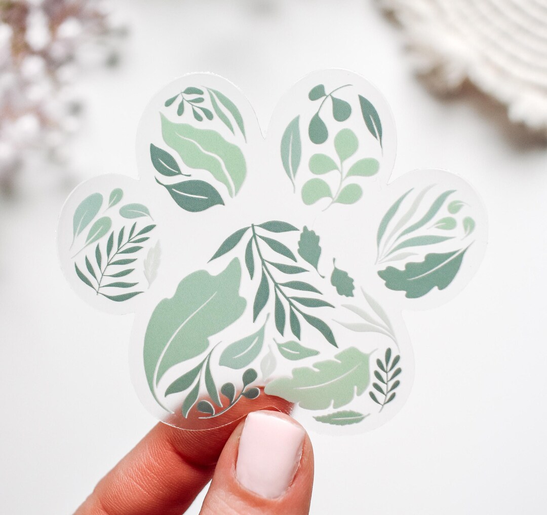 Dog Paw Print Greenery Clear Vinyl Sticker || Outdoor Nature Stickers ...