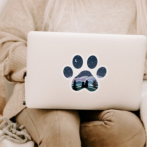 Dog Paw Print Mountain Girl With Dog Clear Vinyl Sticker || Hiking ...