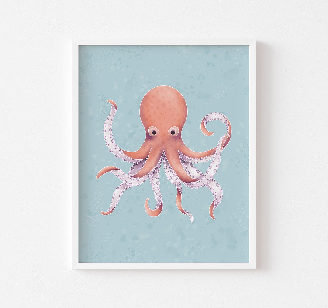 Octopus Art Print || Ocean Theme Wall Art Beach Decor Coastal Artwork Surf Poster Beach Prints ...