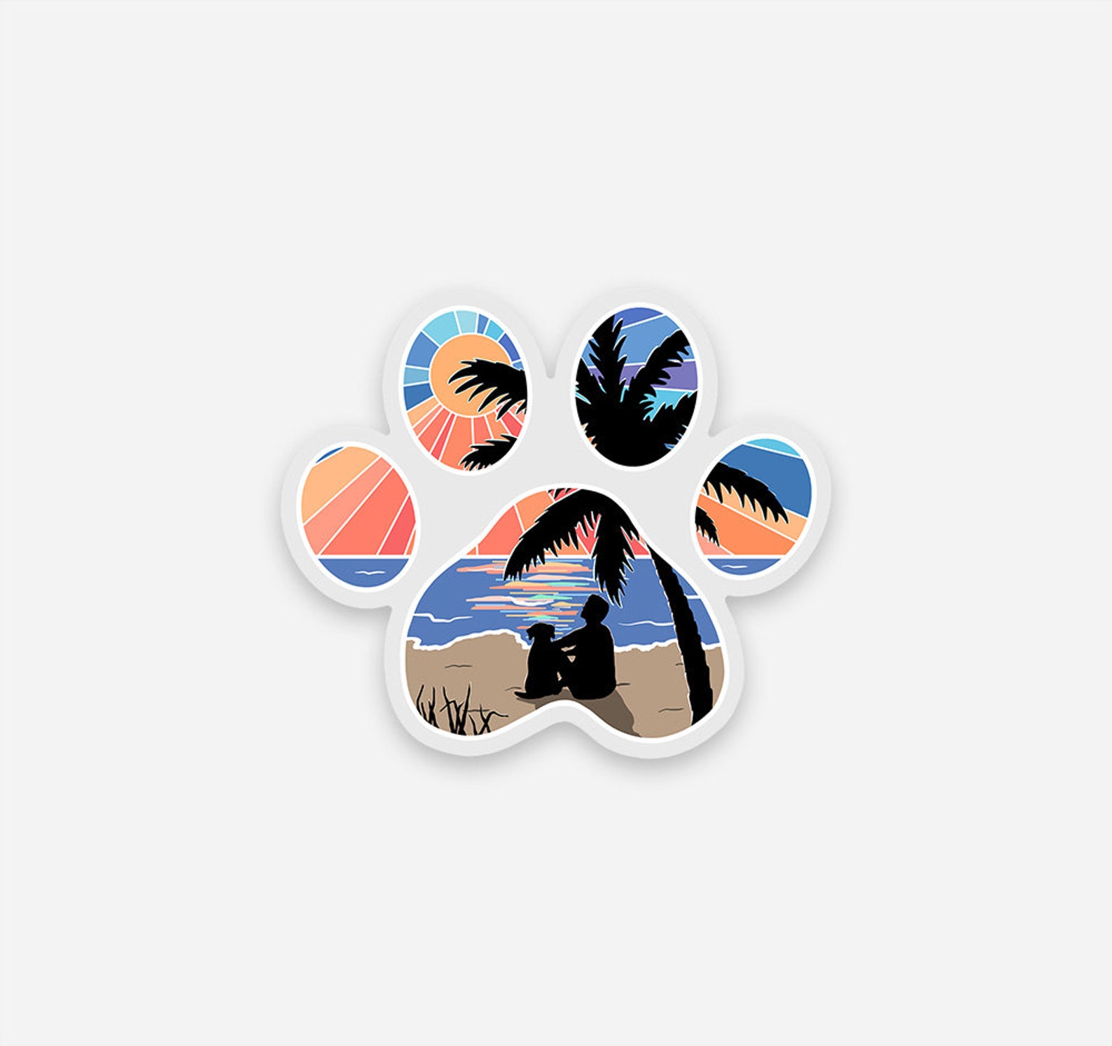 Dog Paw Print Beach Guy With Dog Clear Vinyl Sticker || Ocean Stickers ...