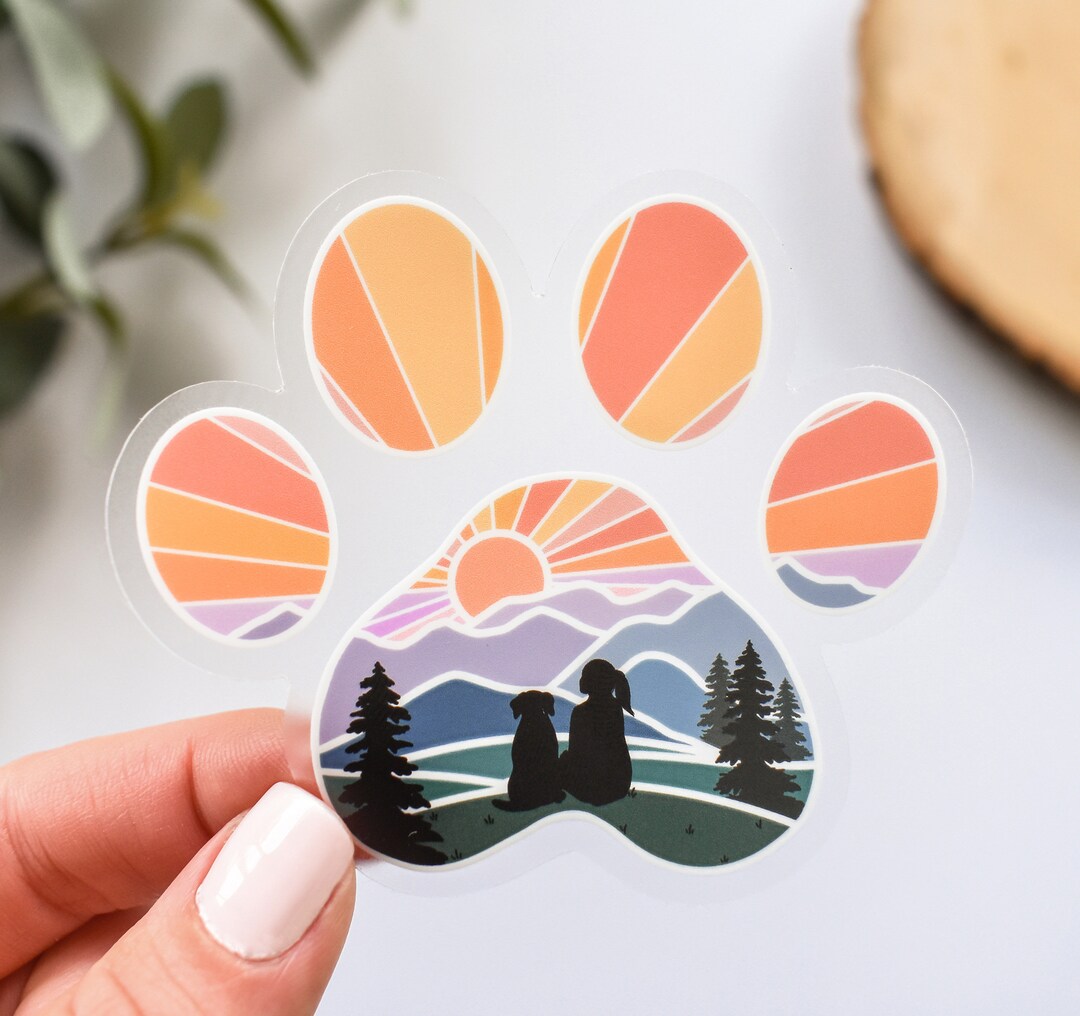 Dog Paw Print Mountain Girl With Dog Clear Vinyl Sticker || Hiking ...