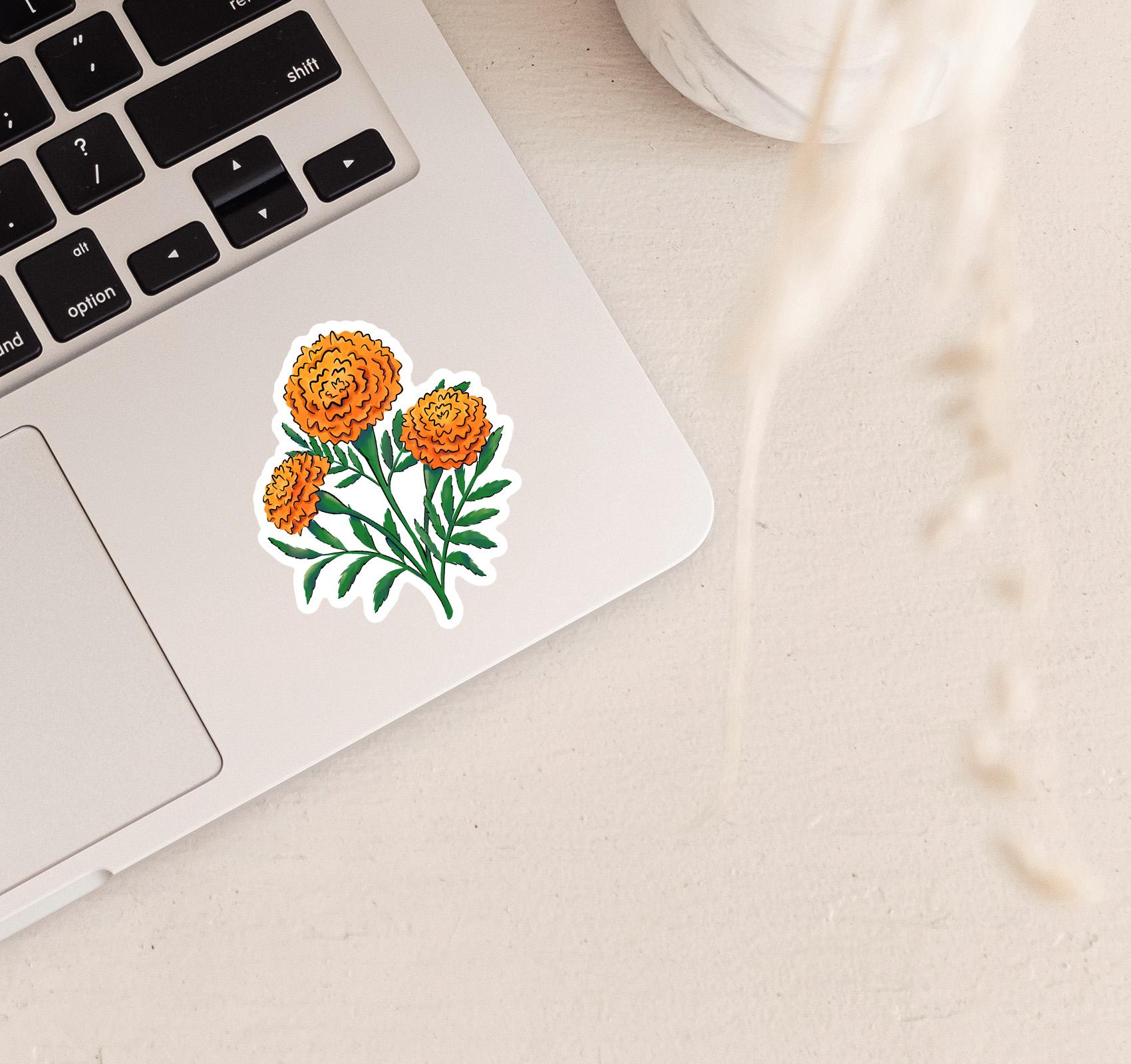 Marigold Vinyl Sticker || October Birth Month Flower Outdoor Nature ...