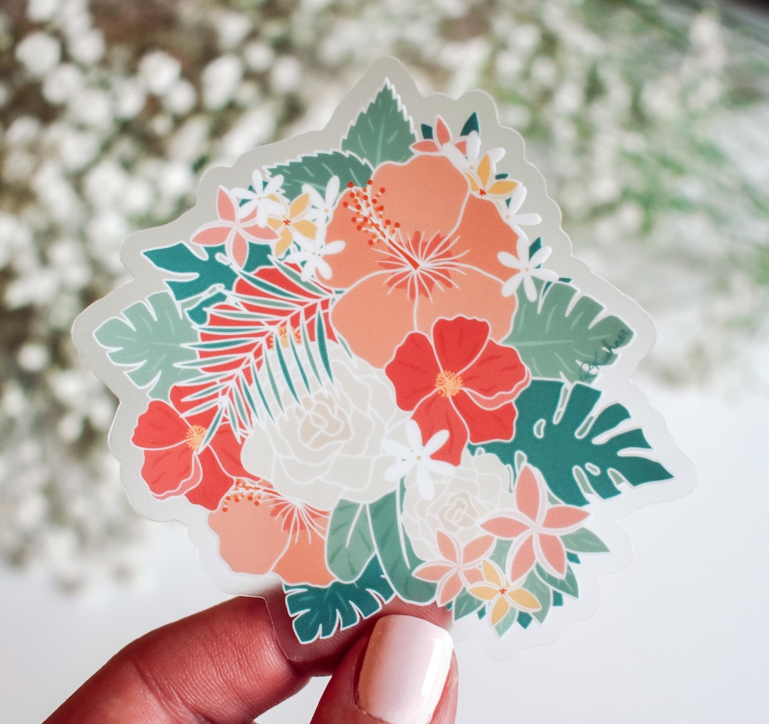 Tropical Flowers Clear Vinyl Sticker || Ocean Stickers Surf Sticker ...