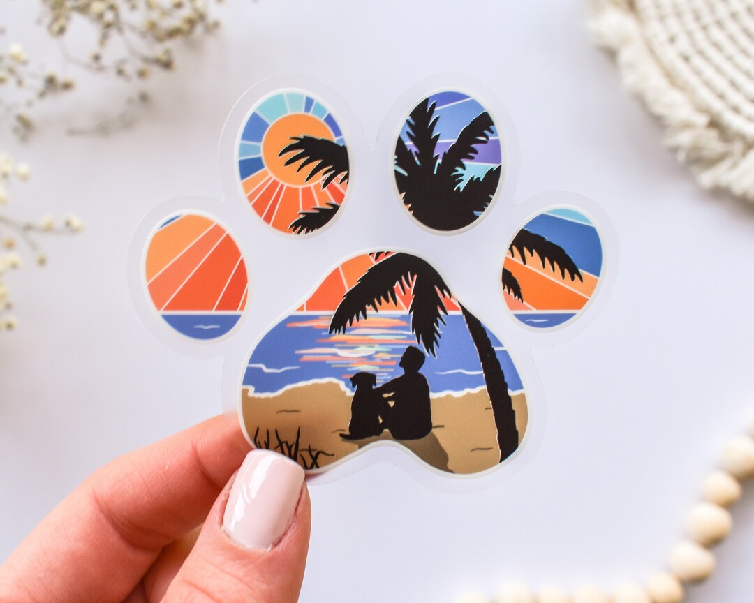 Dog Paw Print Beach Guy With Dog Clear Vinyl Sticker Ocean - Etsy