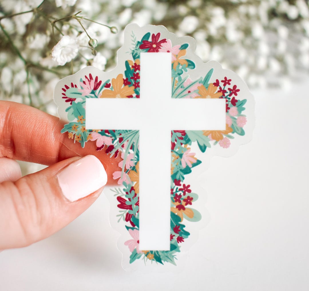 Cross With Wildflowers Clear Vinyl Sticker || Christian Stickers ...
