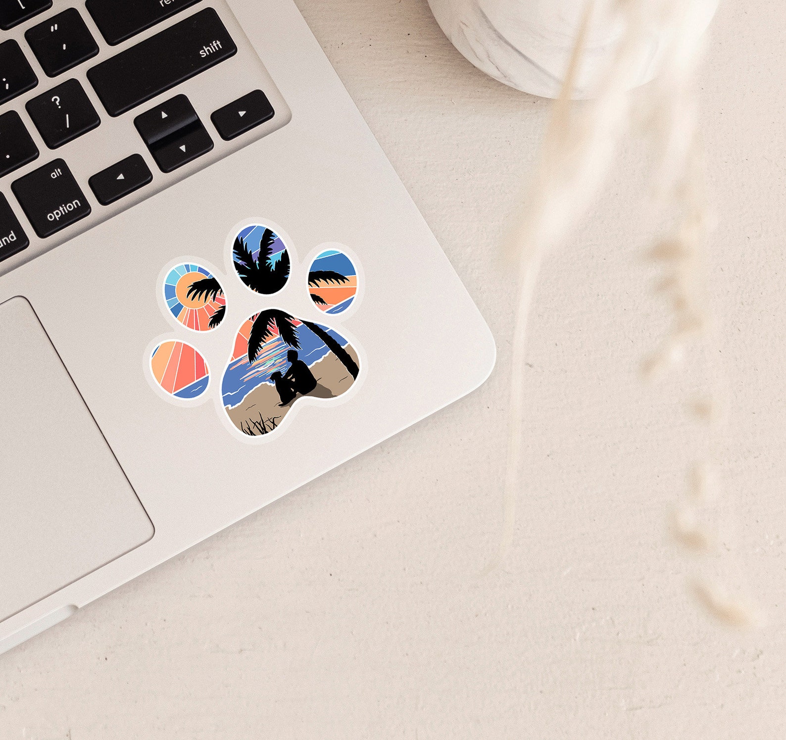 Dog Paw Print Beach Guy With Dog Clear Vinyl Sticker || Ocean Stickers ...