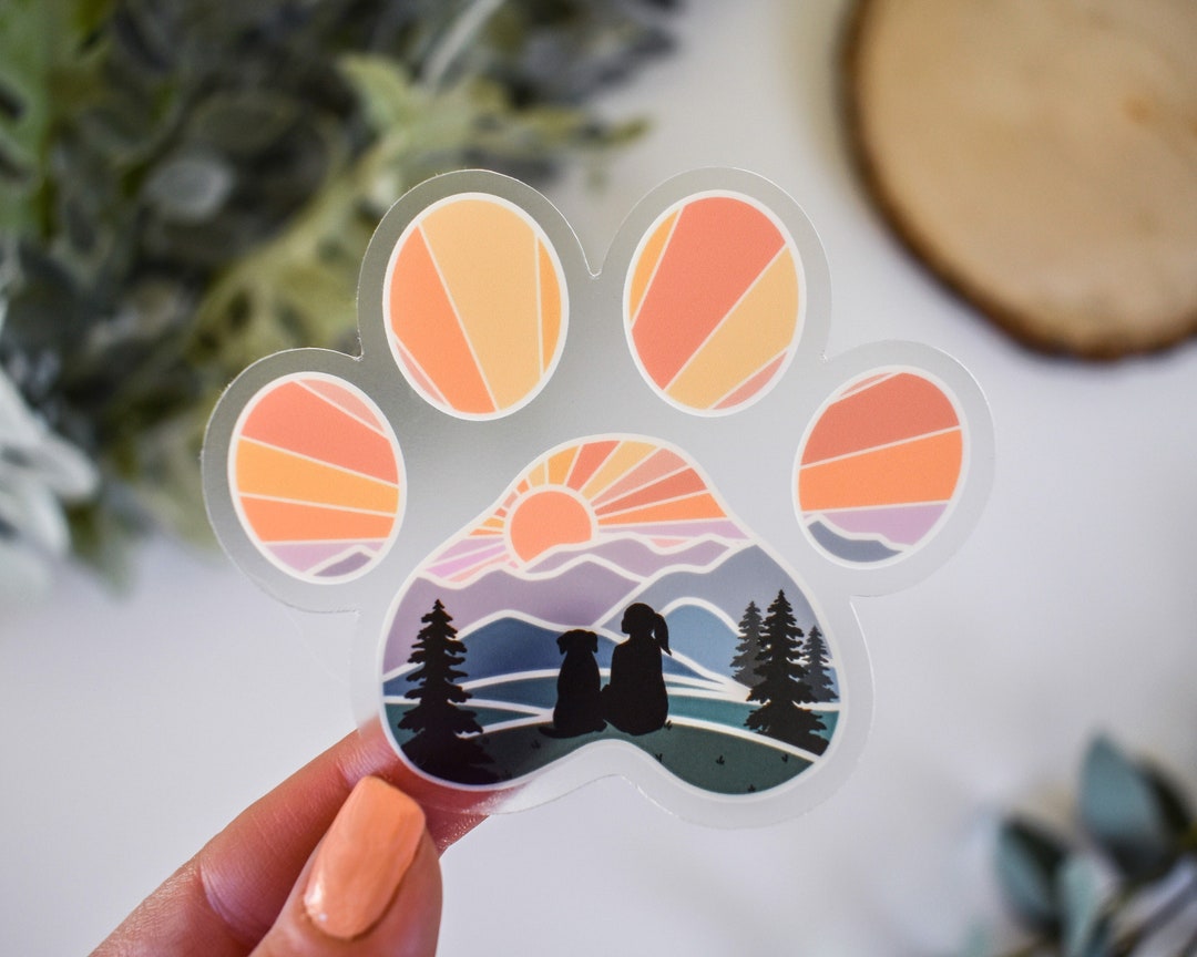 Dog Paw Print Mountain Girl With Dog Clear Vinyl Sticker - Etsy