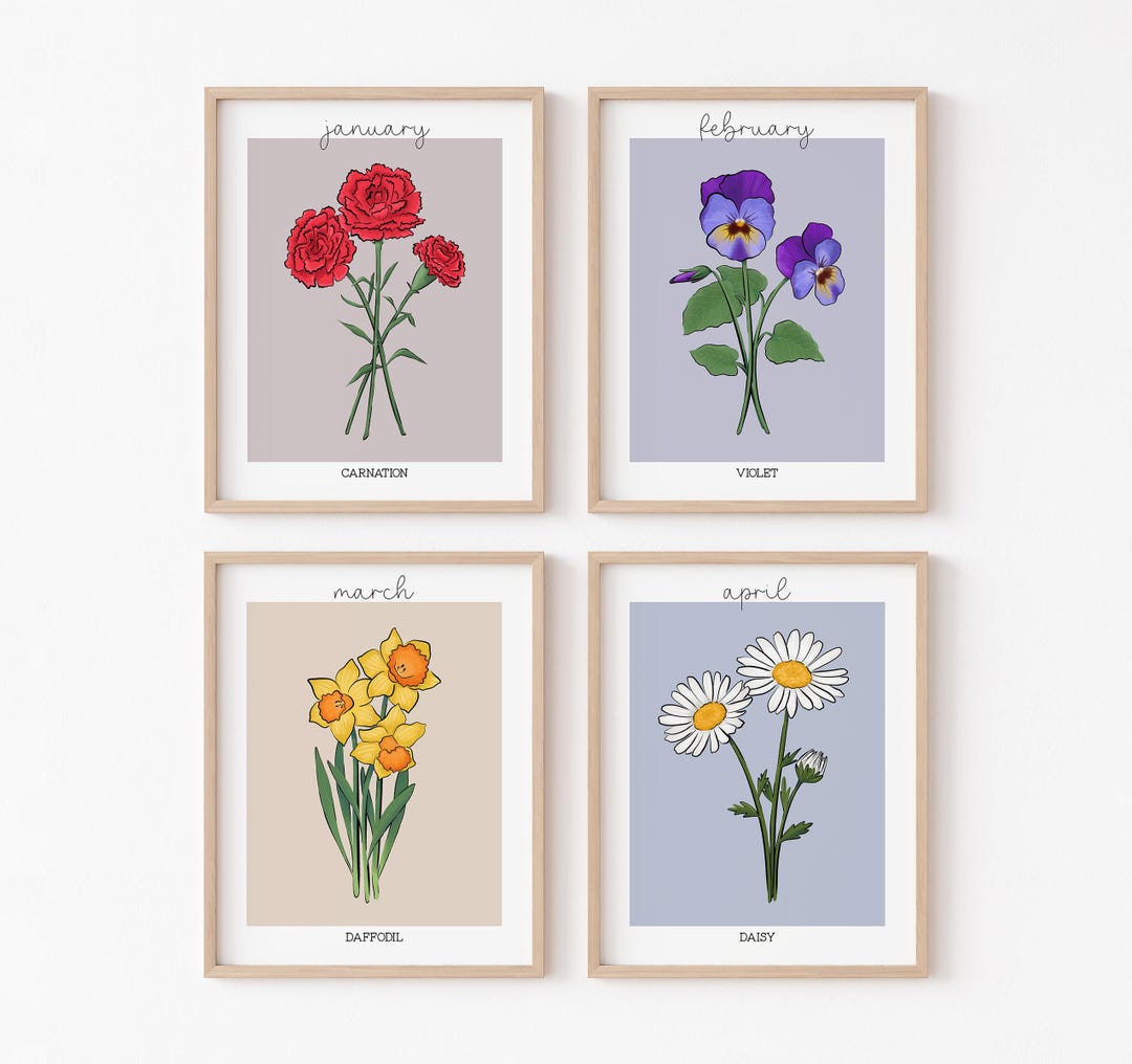 Birth Month Flowers Art Prints || Nature Wall Art Floral Gifts for ...