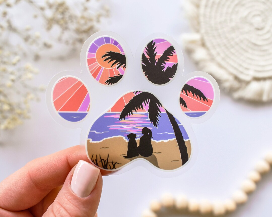 Dog Paw Print Beach Girl With Dog Clear Vinyl Sticker Ocean - Etsy