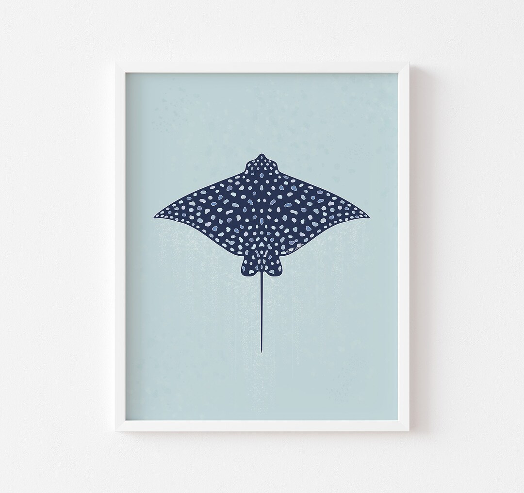 Spotted Eagle Ray Art Print || Ocean Theme Wall Art Beach Decor Coastal ...
