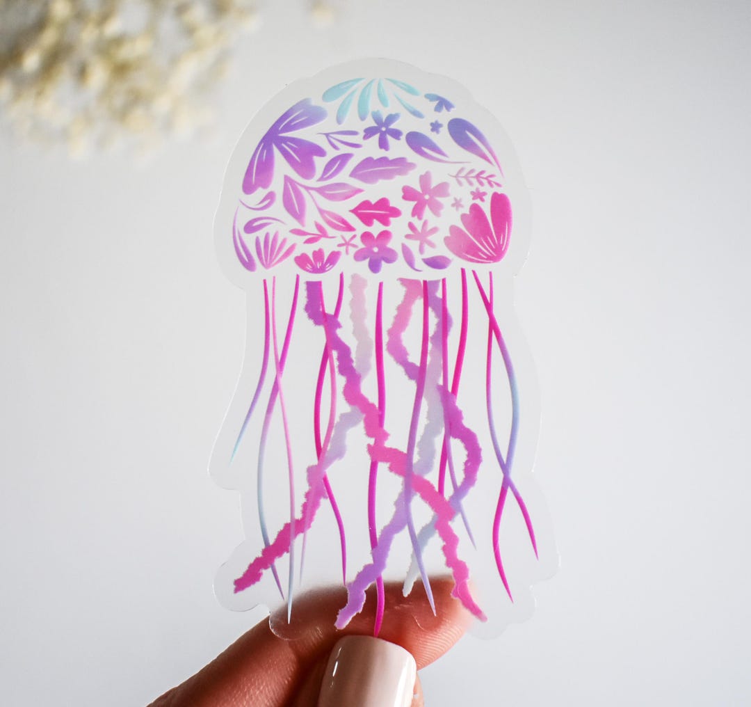 Jellyfish Floral Clear Vinyl Sticker || Ocean Sticker Surf Sticker ...