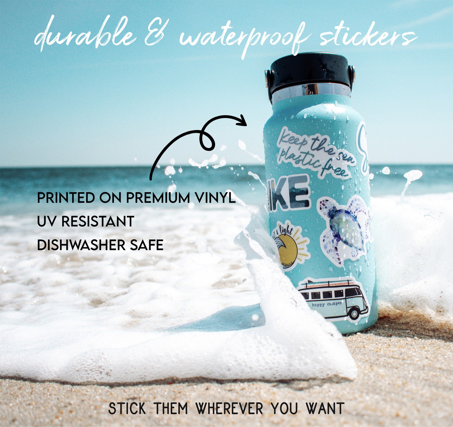 Sea Turtle With Flowers Clear Vinyl Sticker Ocean Stickers Surf Sticker ...