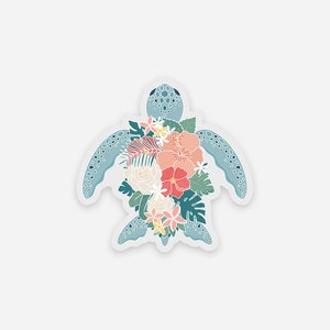 Sea Turtle With Flowers Clear Vinyl Sticker || Ocean Stickers Surf ...