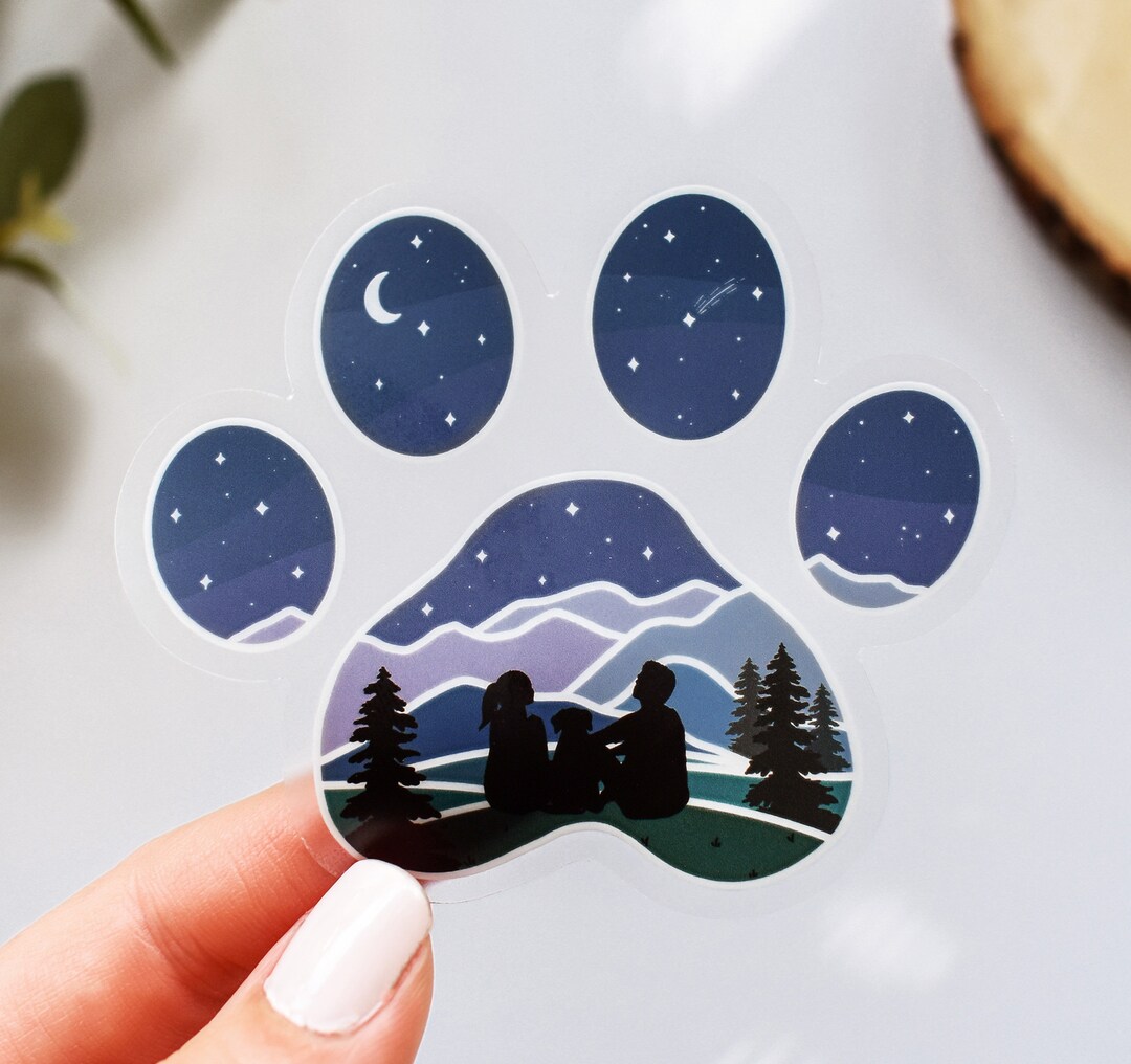 Dog Paw Print Mountain Couple With Dog Clear Vinyl Sticker || Hiking ...