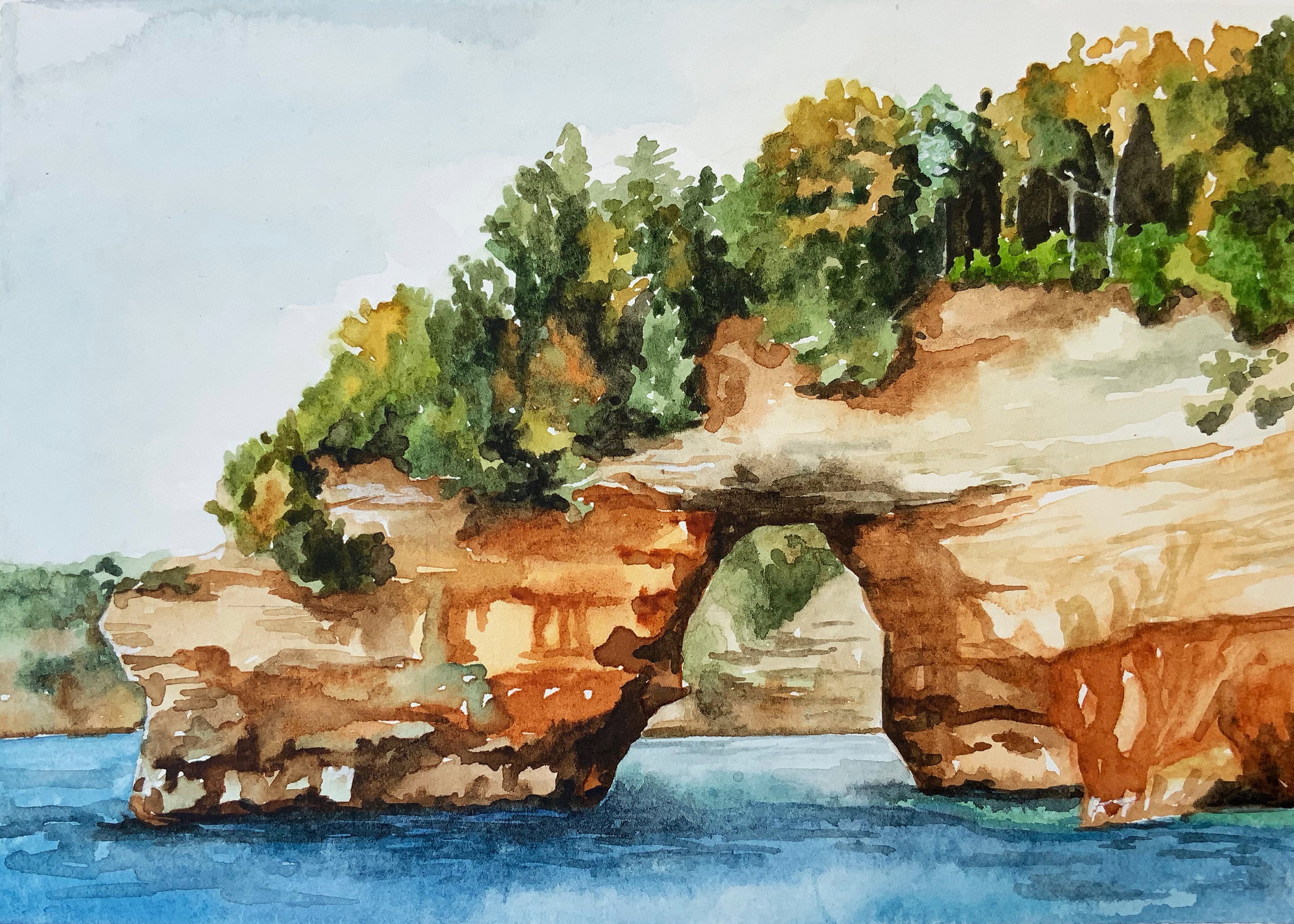 Pictured Rocks National Lakeshore Watercolor Real Painting Print ...