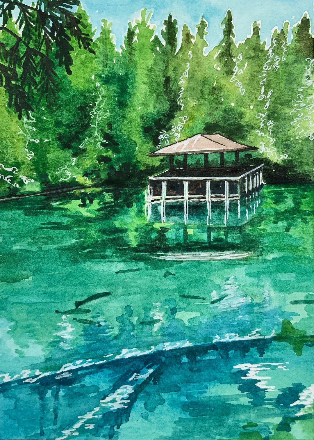 Kitch-iti-kipi Watercolor Print, Michigan Hand-made Real Watercolor Art ...