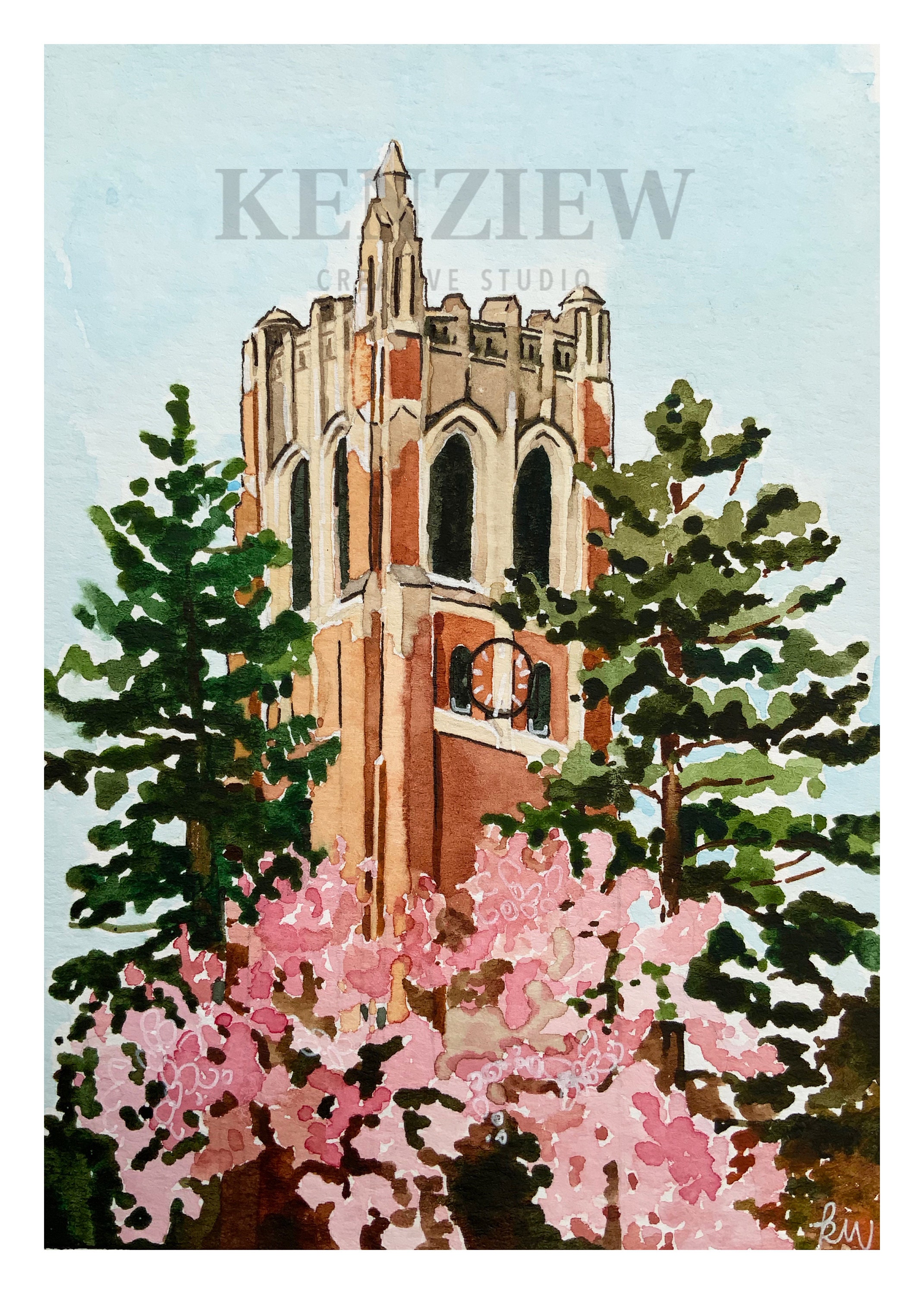 Michigan State Beaumont Tower Print, Watercolor Print, Watercolor ...