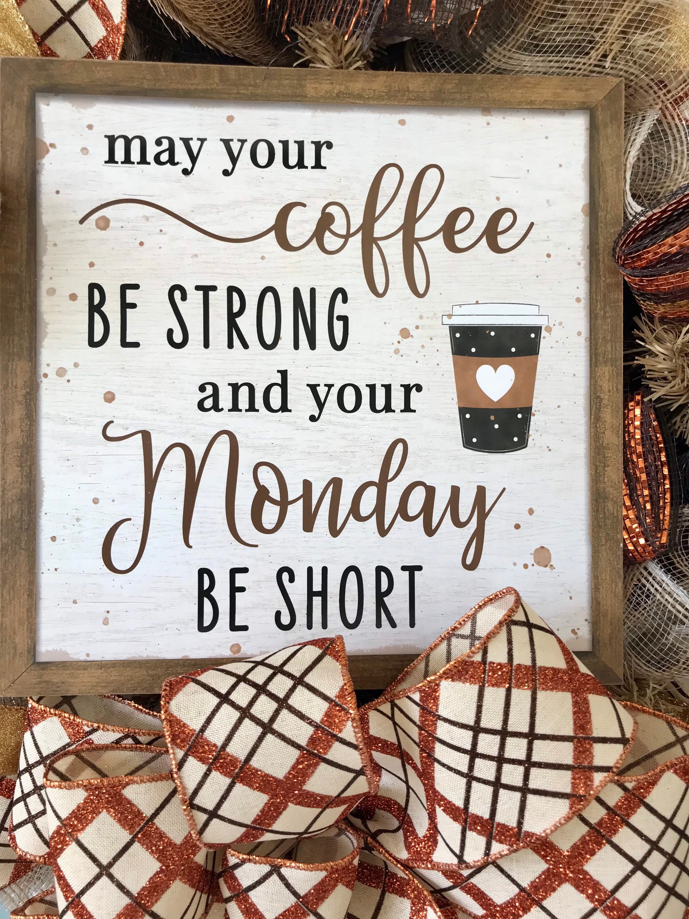 Coffee Lovers Wreath, Kitchen Wall Decor, Brown, Copper and Gold ...