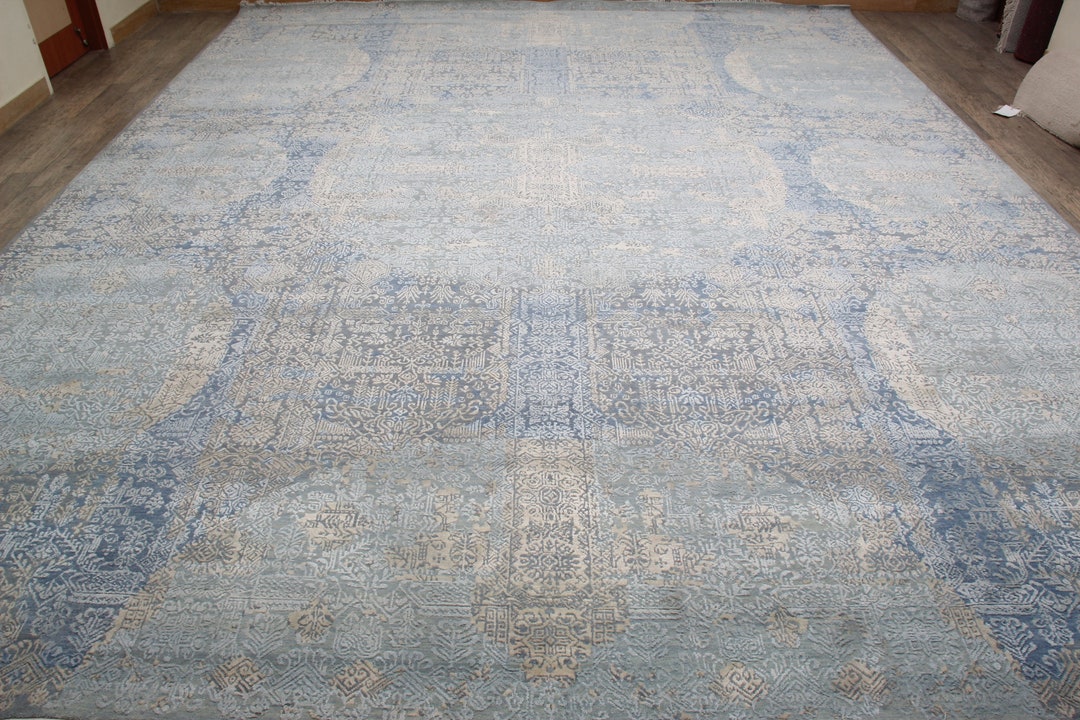 12x15 Feet Handknotted Textured Blue Rug,modern One of a Kind Rug - Etsy