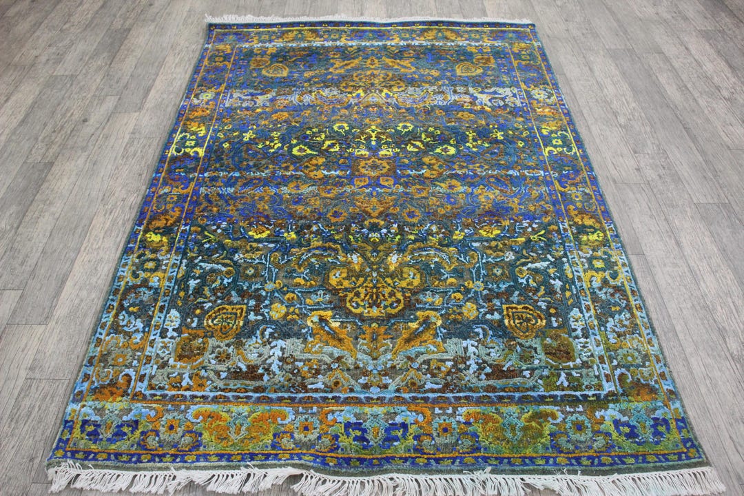 5x7 Feet Rug , Sari Silk Rug,one of A Kind Rug, Blue Silk Rug ,firoza ...