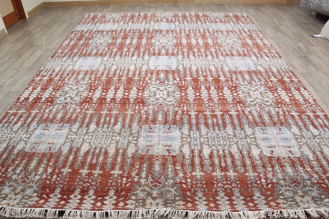 Rustic Orange Colour 9x12 Feet Silk Rug , Oversized Silk Carpet ,9x12 ...