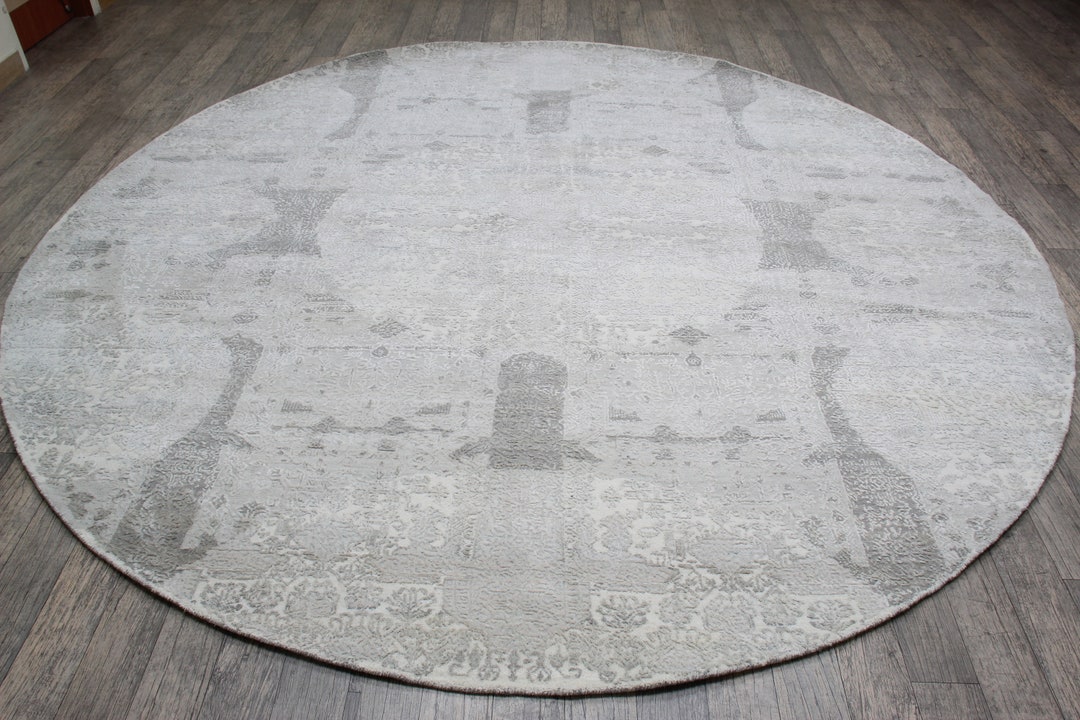 10x10 Feet Round Silk Wool Area Rug ,ivory Colour Oversized 10 Feet ...
