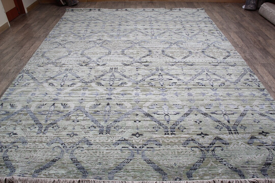 9x12 Feet Handmade Silk and Wool Rug , Abstract 12X9 Carpet ,low Pile ...