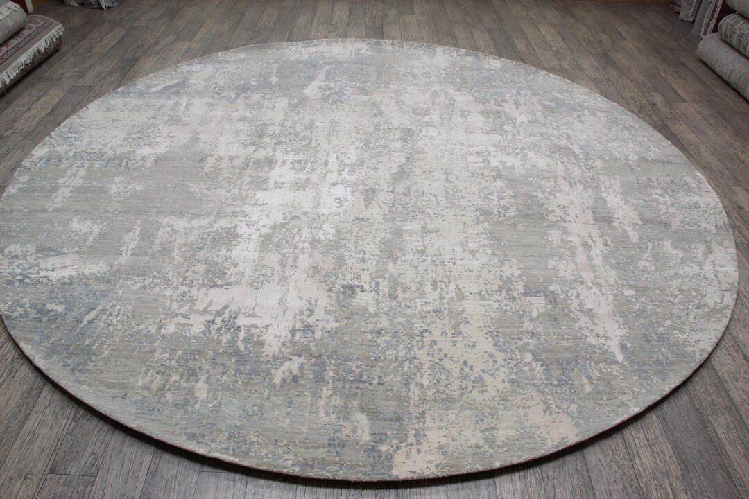 10x10 Feet Round Silk Wool Area Rug ,oversized 10 Feet Modern Round ...