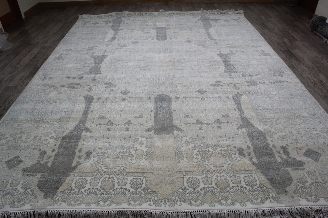 9x12 Feet Handmade Modern Wool Silk Area Rug ,one of a Kind Rug,ivory ...