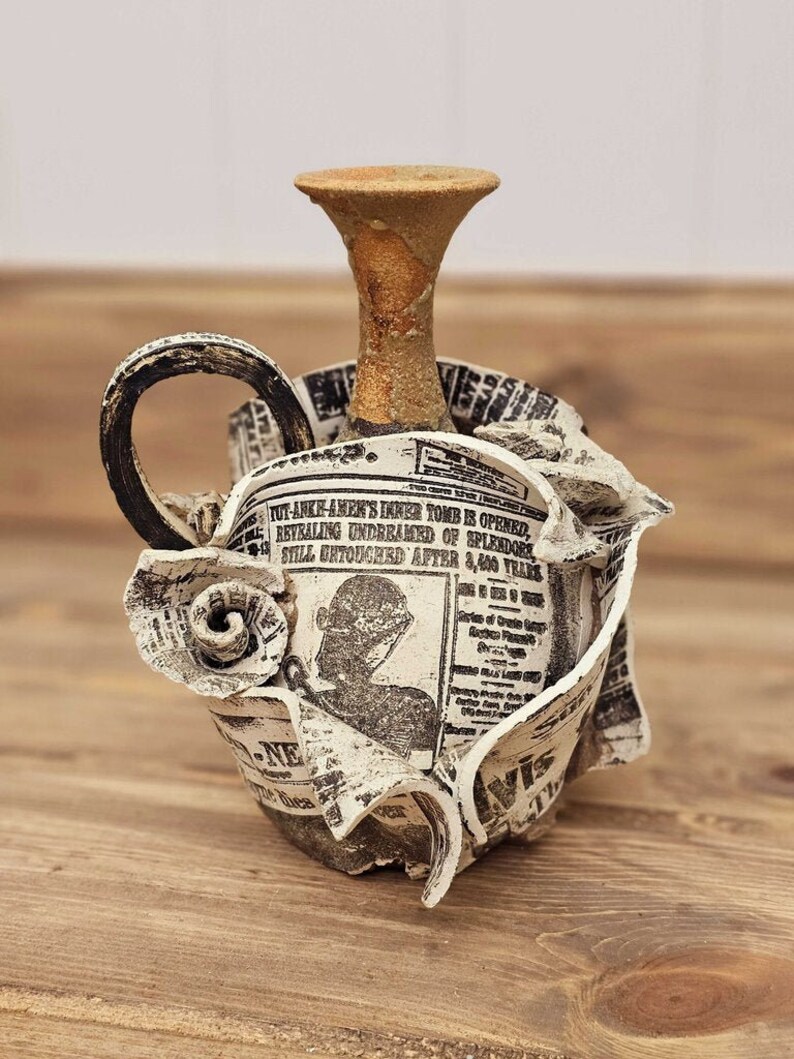 Vintage 1970s Ron Krogh Newspaper Art Pottery Pitcher - Etsy