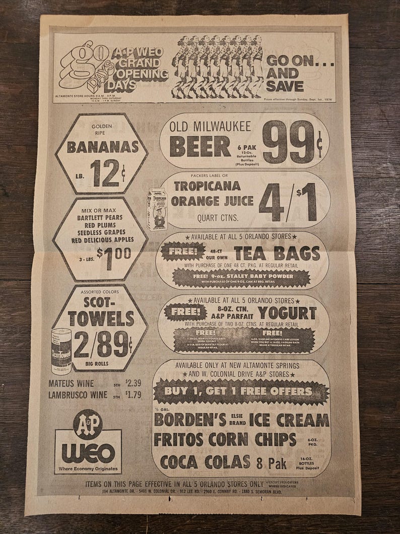 Vintage Newspaper Ephemera - Bundle of 1960s and 1970s Grocery Store ...