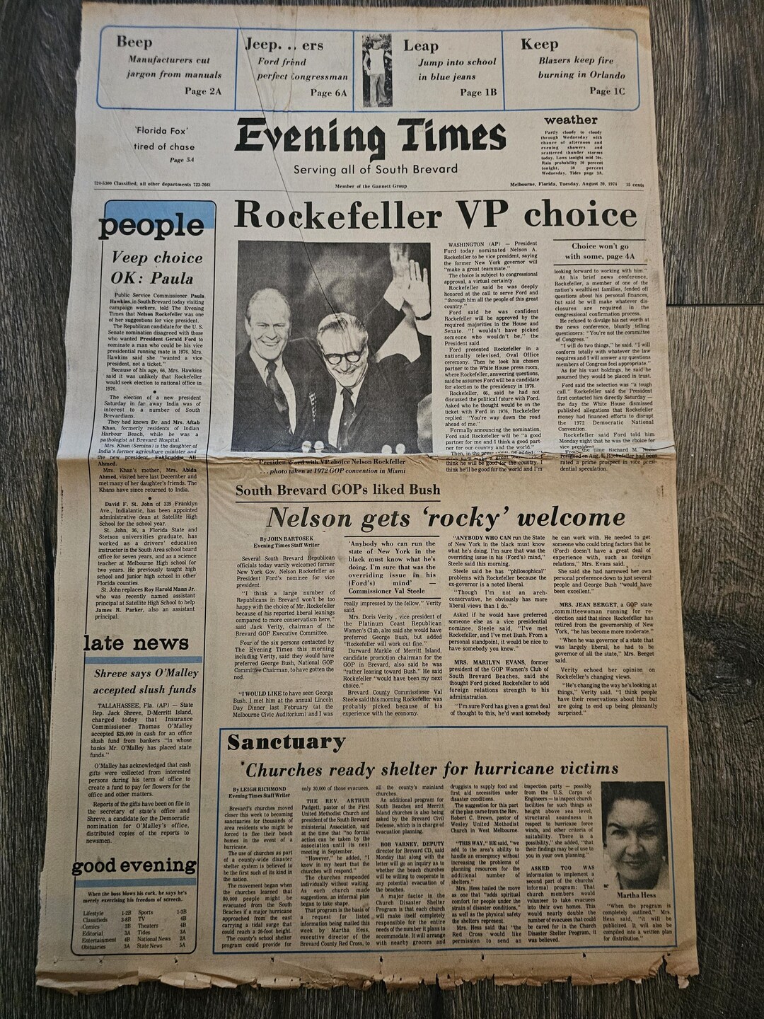 Vintage Newspaper Ephemera - Front Page of Evening Times (melbourne, FL ...