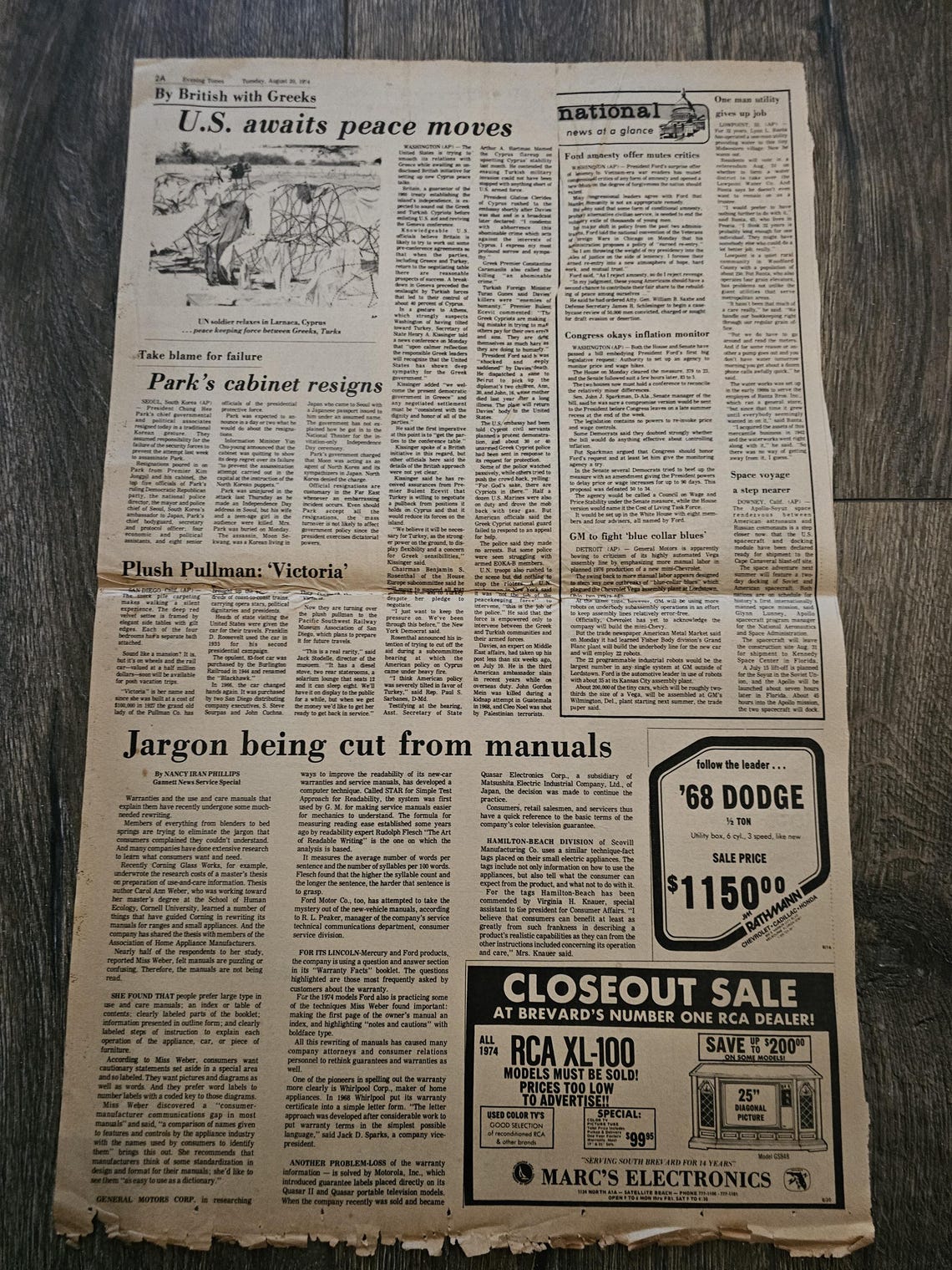 Vintage Newspaper Ephemera - Front Page of Evening Times (melbourne, FL ...